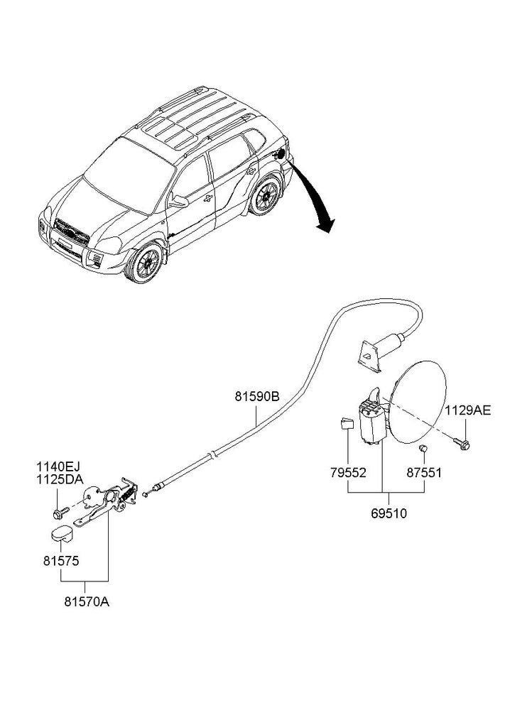 CATCH & CABLE ASSY-FUEL FILLER DOOR 81590-2E000 815902E000 81590 2E000 ...