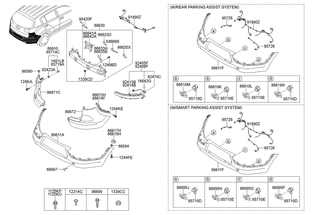 RAIL ASSY-REAR BUMPER 86630-3W000, 866303W000, 86630 3W000 (Original ...